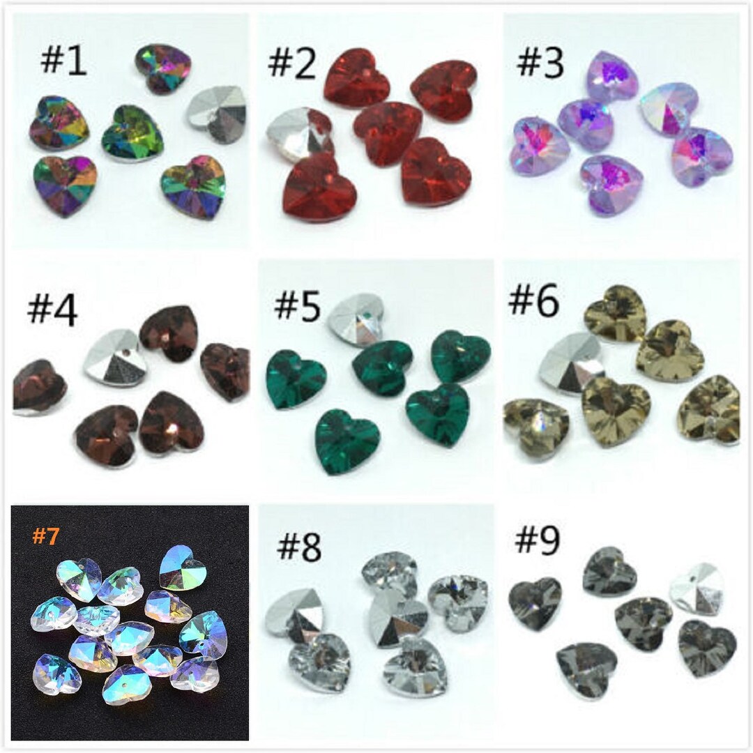 6pc 14mm Crystal Glass Heart Shape Glass Beads Bk143v-pls Pick Your ...