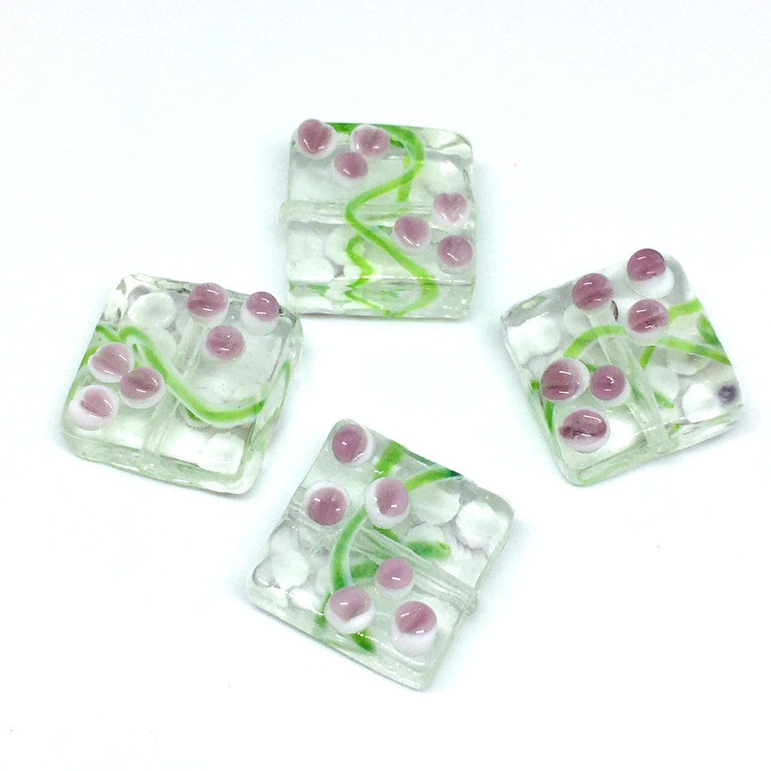 6pc 15mm Square Shape Bumpy Lampwork Flower Pattern Glass Beads-r793 - Etsy