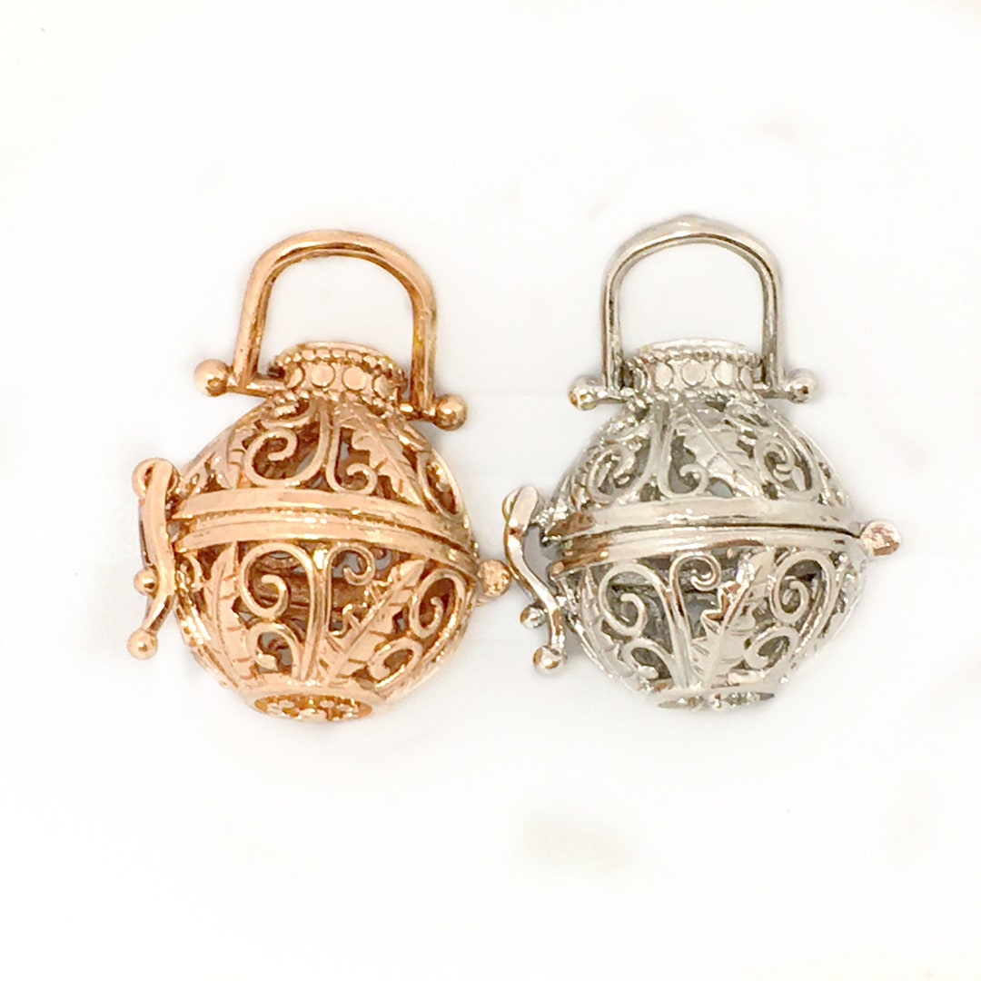 2pc 24x25mm Round Shape Metal Prayer Box Bead Cage Pendant R740-pls ...