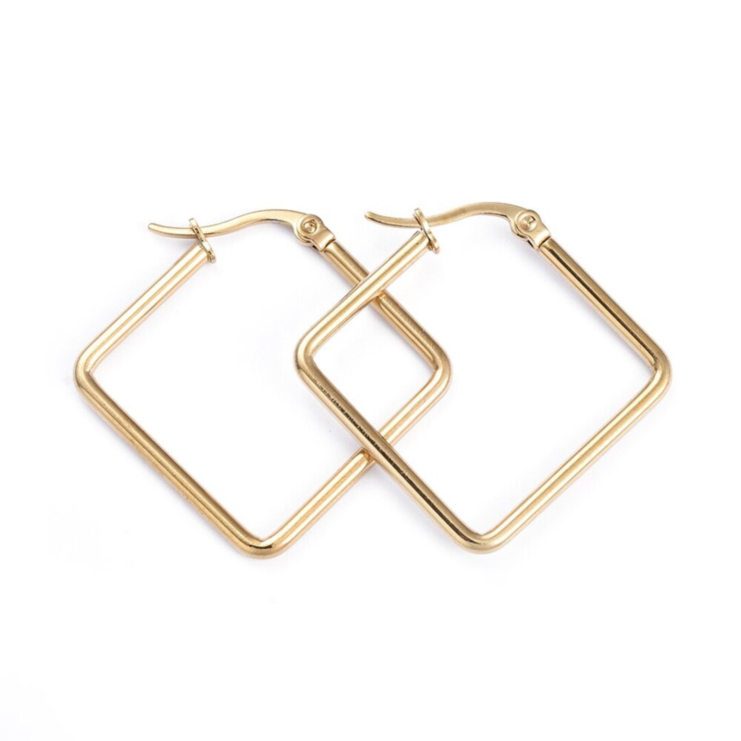 2 Pairs Stainless Steel Angular Hoop Earrings, Rhombus Shape -pls Pick ...