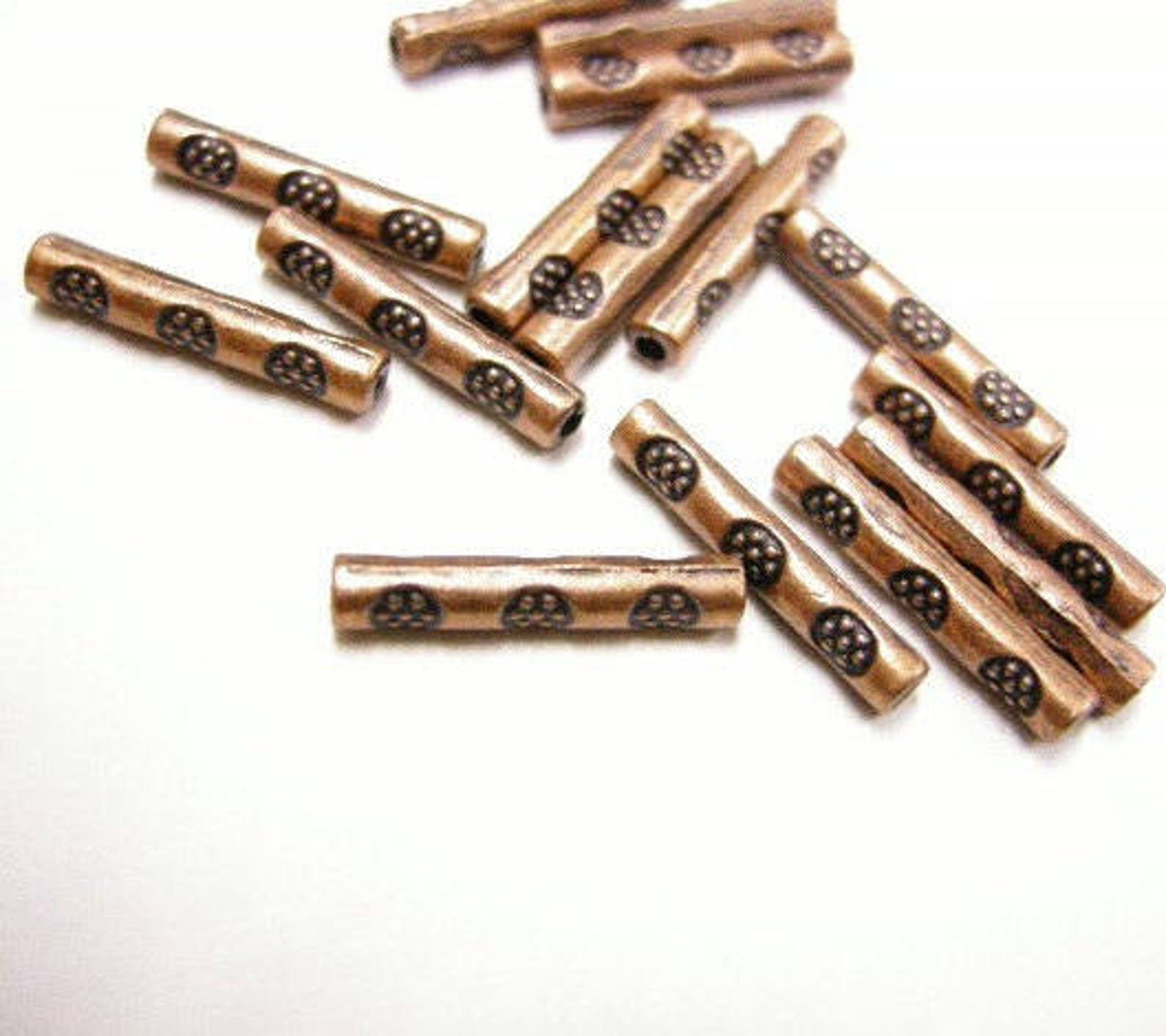 12pc Antique Copper Metal Tube Fancy Bead-4376 | Etsy