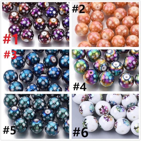 10pc 10mm Round Electroplate Glass Beads With Pattern-pls Pick - Etsy