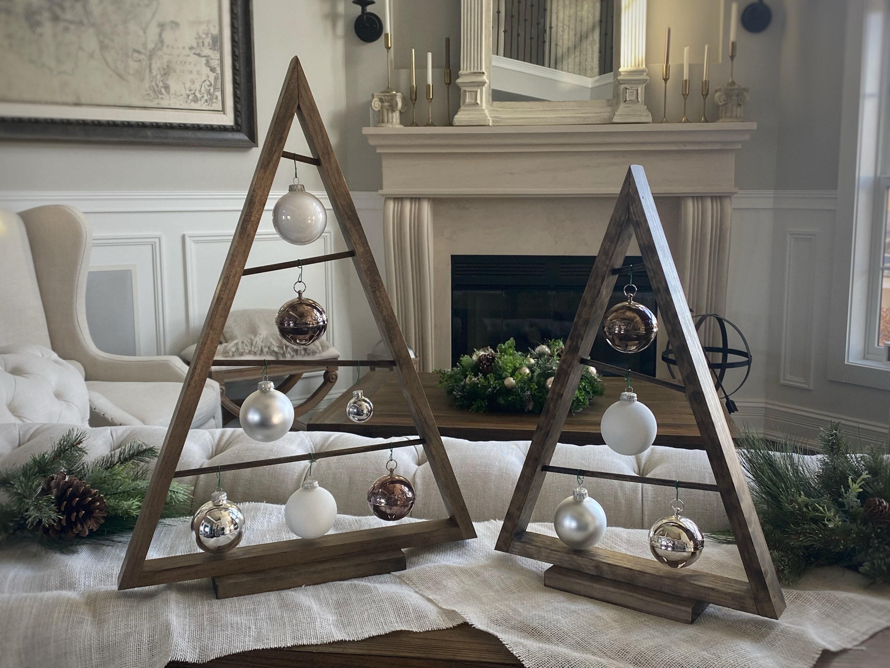 SMALL Rustic Stained A-frame Christmas Tree Ornament Display/ Ornament ...