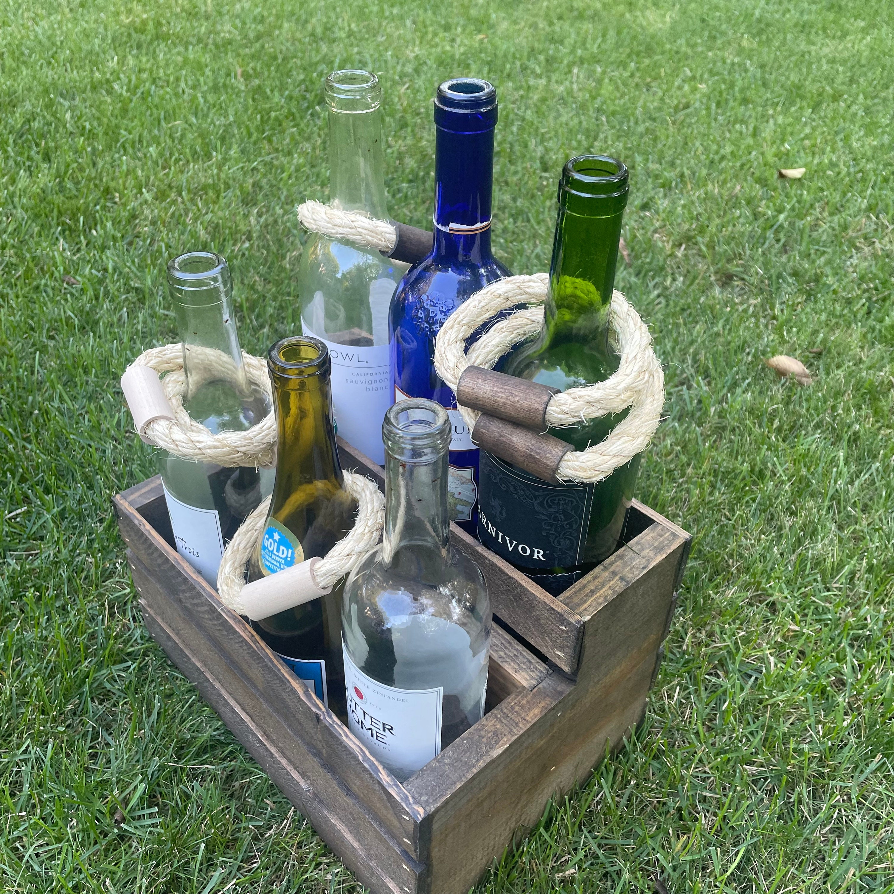 Game - Rustic Bottle Toss Ring Toss Outdoor Yard/lawn Game With 6 Rings ...