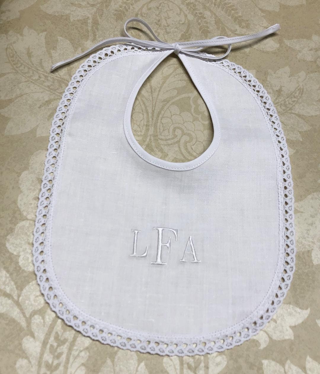 Linen and Lace Bib With Monogram - Etsy