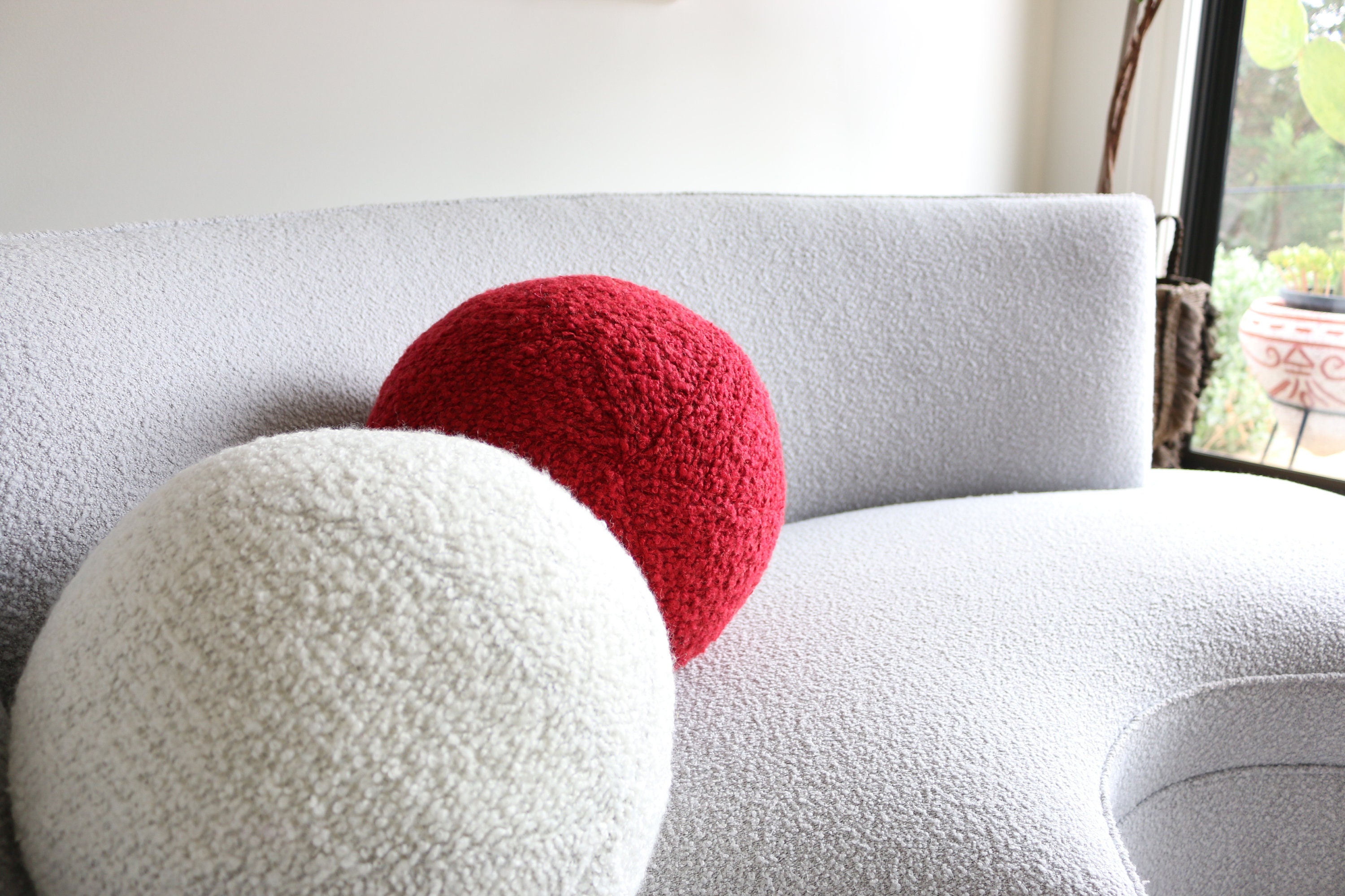 Ball cushion - red boucle — The Creative Muster
