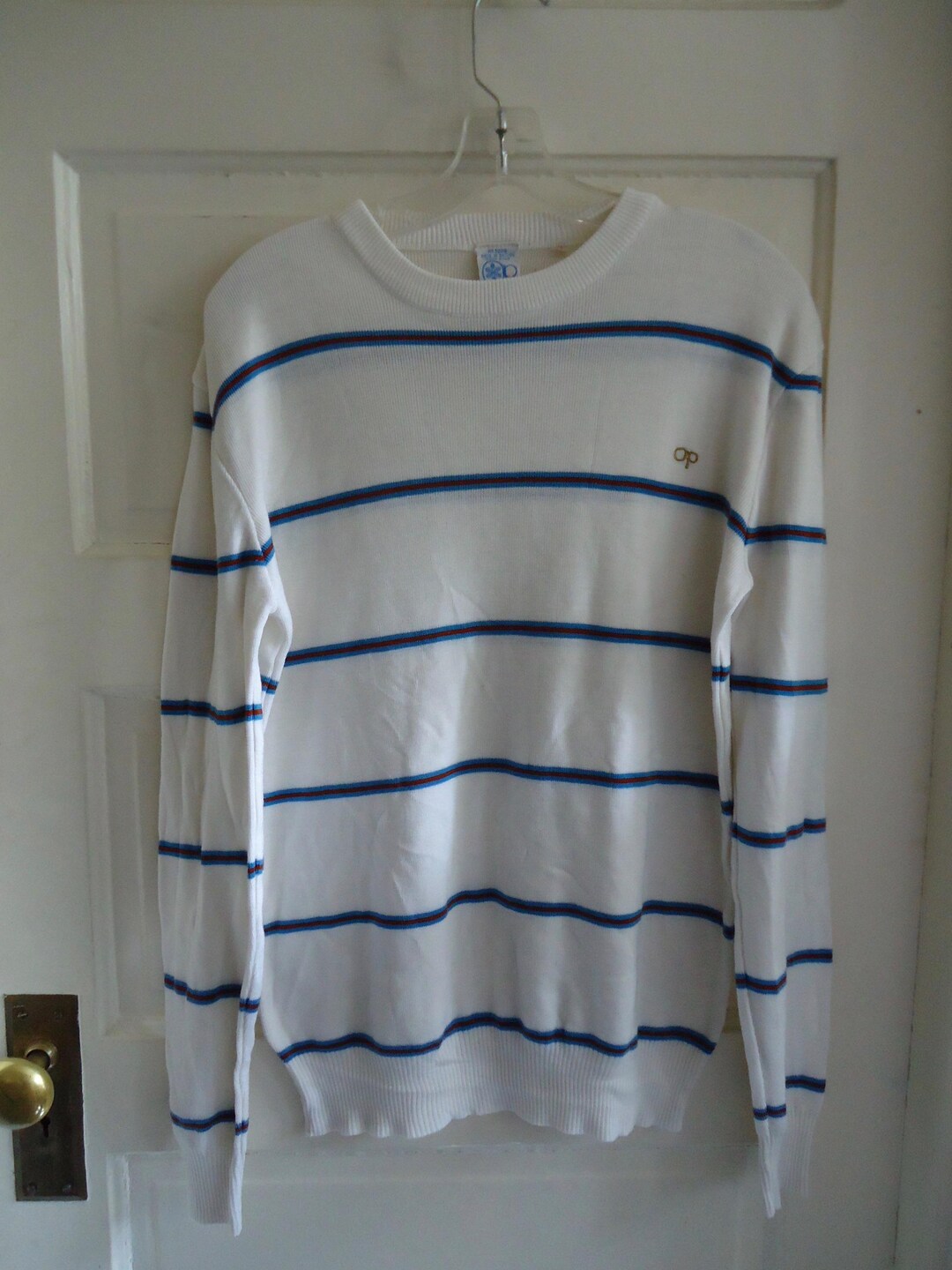 Vintage 80s OP Ocean Pacific Lightweight Striped Crewneck Sweater Sz M ...
