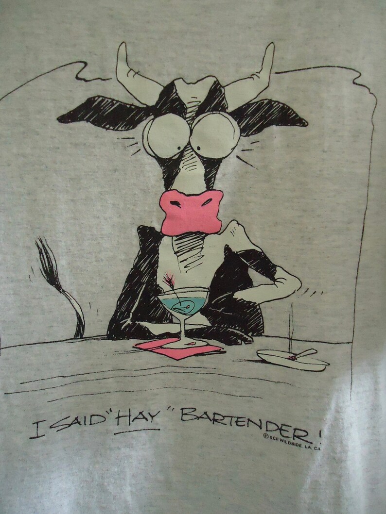 Vintage 90s Drunk COW Humorous Graphic Print T Shirt JERZEES Tag Sz M ...