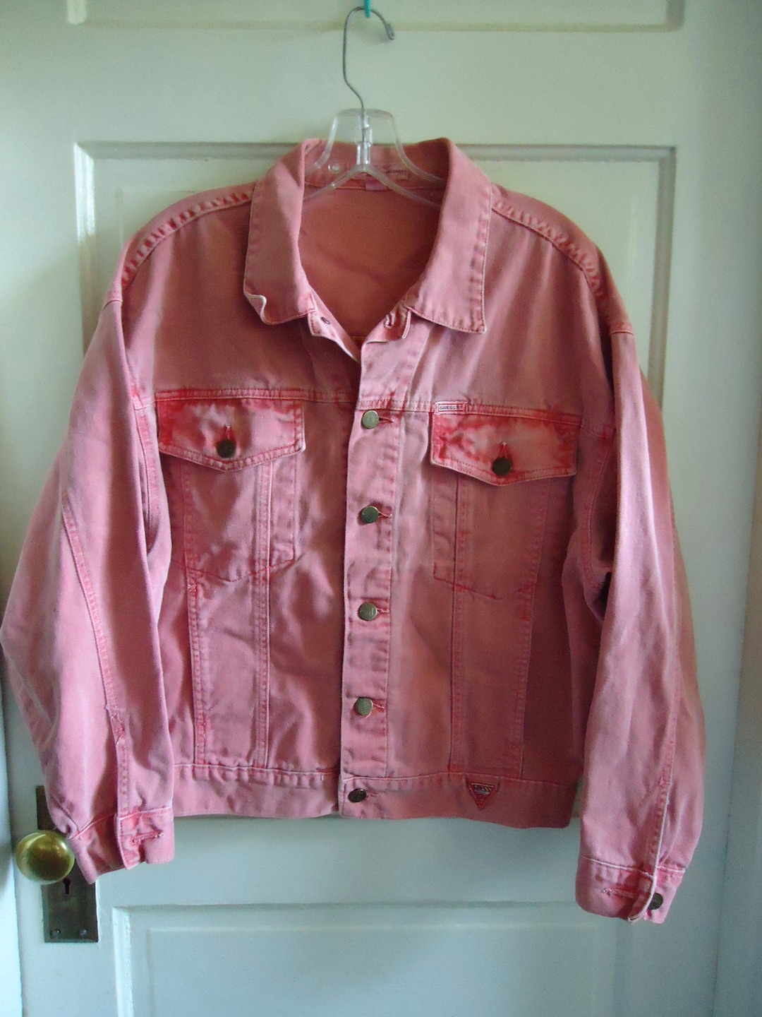 Vintage 80s/90s GUESS USA Oversized Boxy Fit Pink Denim Jean Jacket Sz ...
