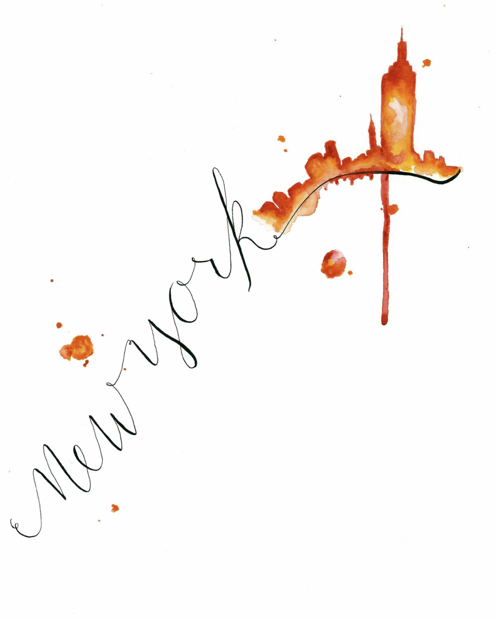 Print From Original Watercolor and Calligraphy NYC Skyline Illustration ...