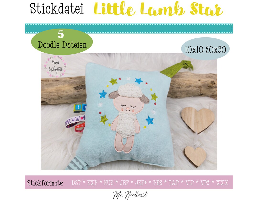 Digital Embroidery File Little Lamb Star Doodle 10x10 - 20 X 30 Cm (4x4 ...
