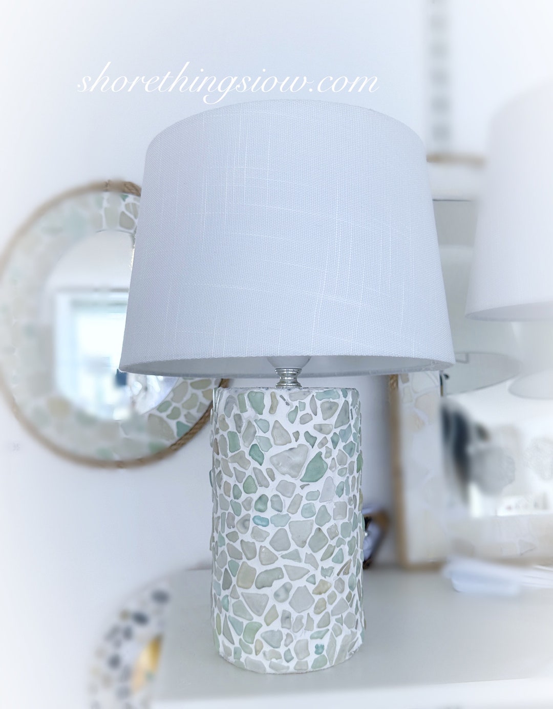 Sea Glass Lamp, Small Nautical Table Lamp With Shade, Beach Home Decor ...