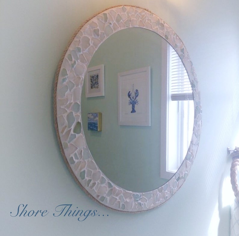 Large Round Sea Glass Mirror Isle of Wight Beach Home Decor Natural ...
