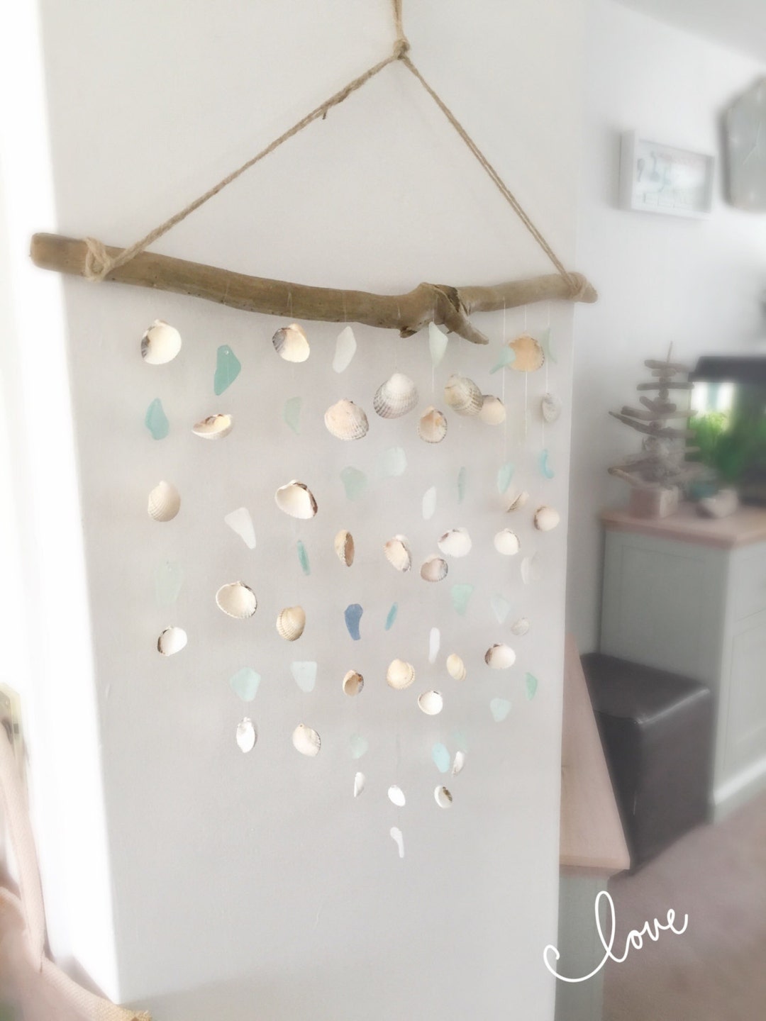 Sea Glass and Shell Mobile, Sea Glass Sun Catcher, Nautical Decor ...