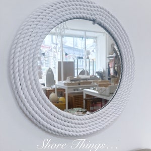 Nautical White Rope Mirror, Round Rope Mirror, 14" Mirror, Beach Home ...