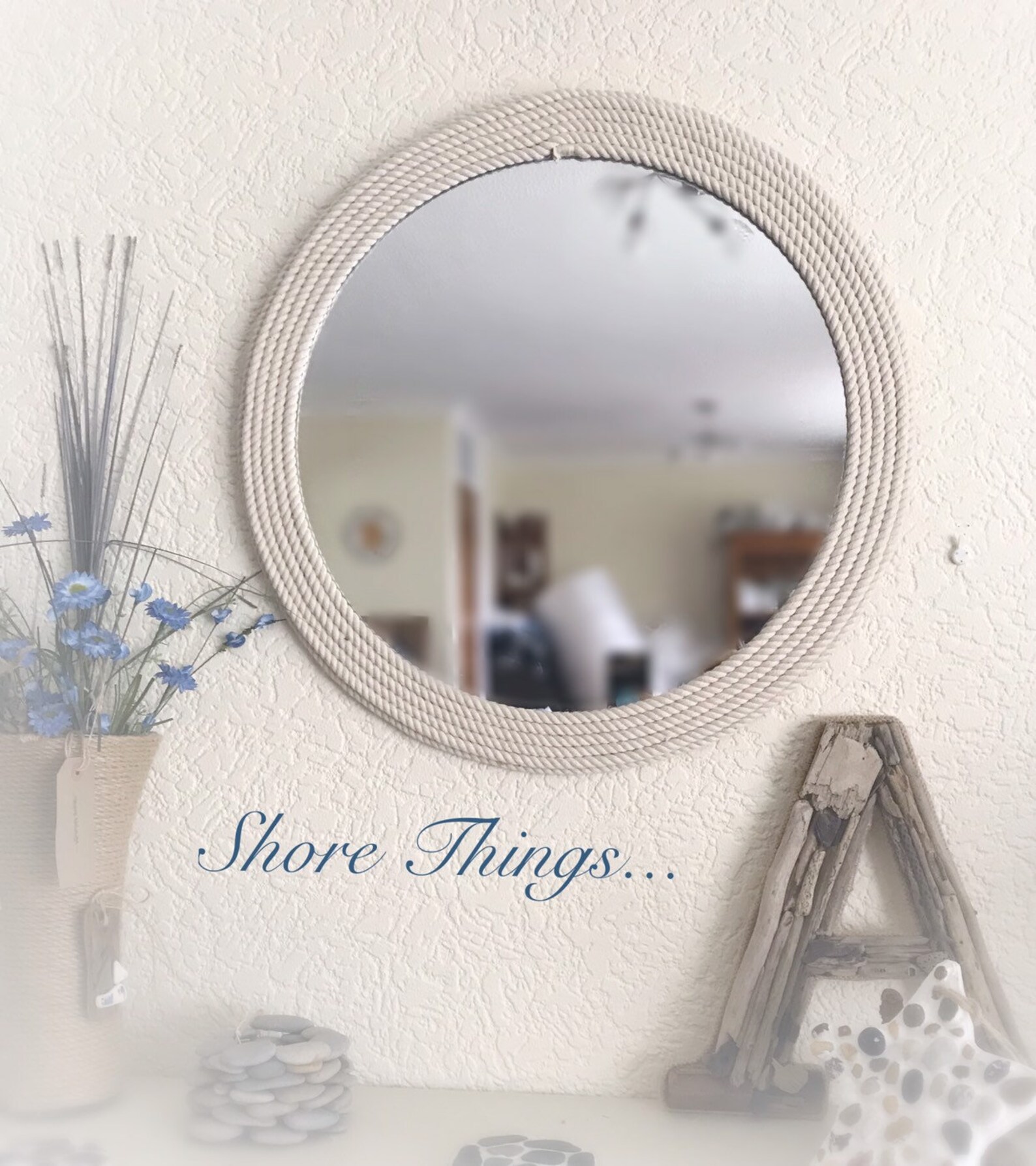 Nautical White Rope Mirror Round Rope Mirror 22 | Etsy