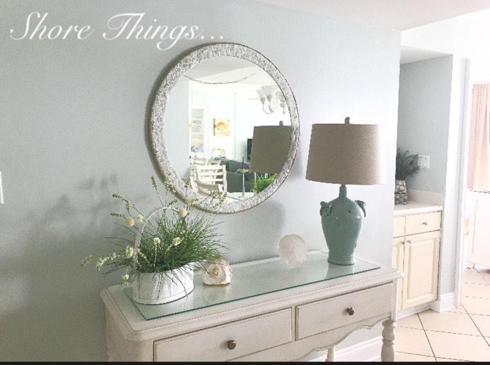 Large Round Sea Glass Mirror Isle of Wight Beach Home Decor Natural ...