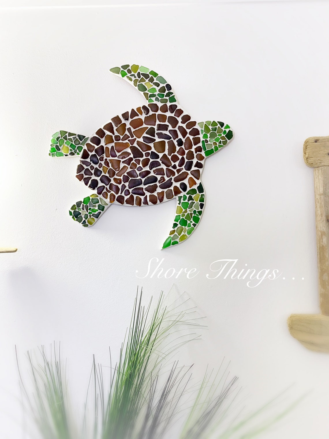 Sea Glass Turtle Wall Art 40cm Large Beach Decor Nautical | Etsy