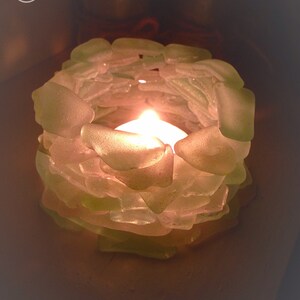 Sea Glass Tea Light Holder Stack Blues & Clear Candle Home Beach Decor ...