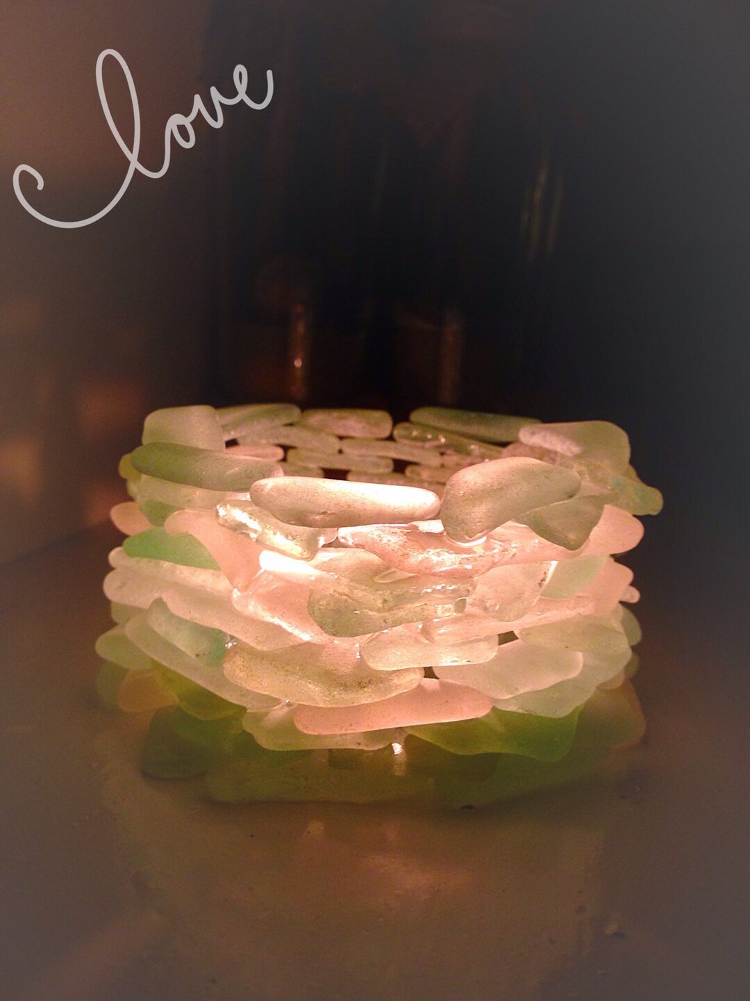 Sea Glass Tea Light Holder Stack Blues & Clear Candle Home Beach Decor ...