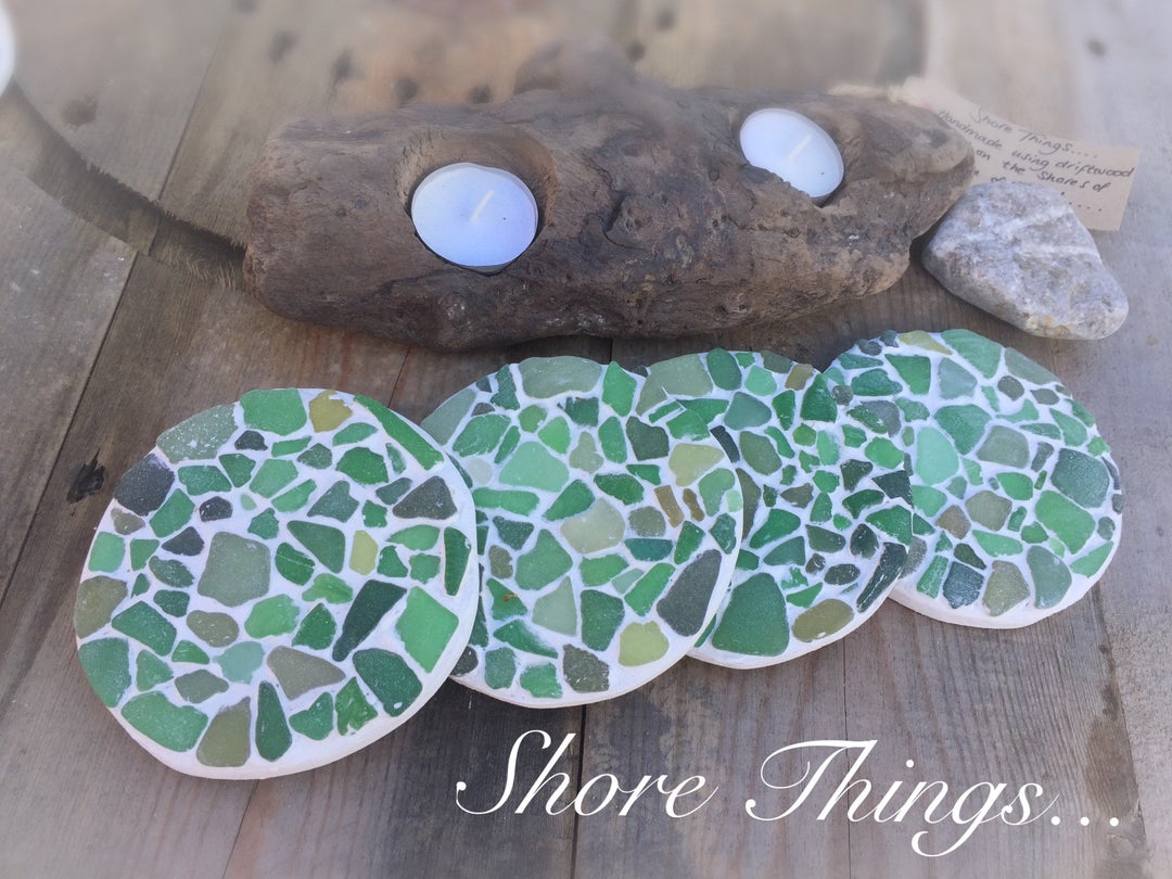 Sea Glass Coasters, Nautical Decor, Cup Mats, Placemats, Set of 4 ...