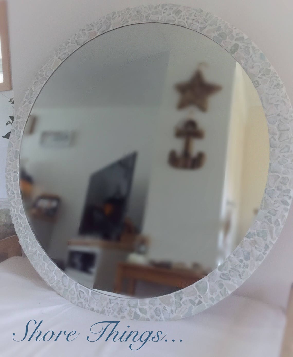 Large Round Sea Glass Mirror Isle of Wight Beach Home Decor Natural ...