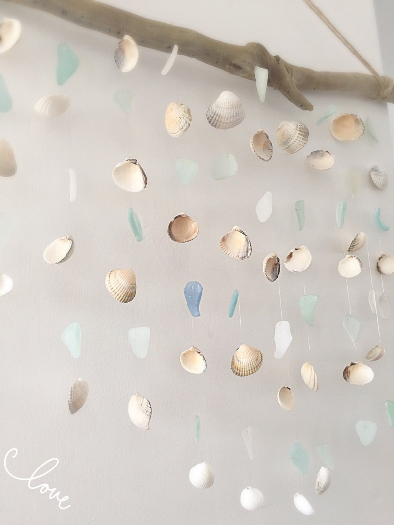 Sea Glass and Shell Mobile, Sea Glass Sun Catcher, Nautical Decor ...