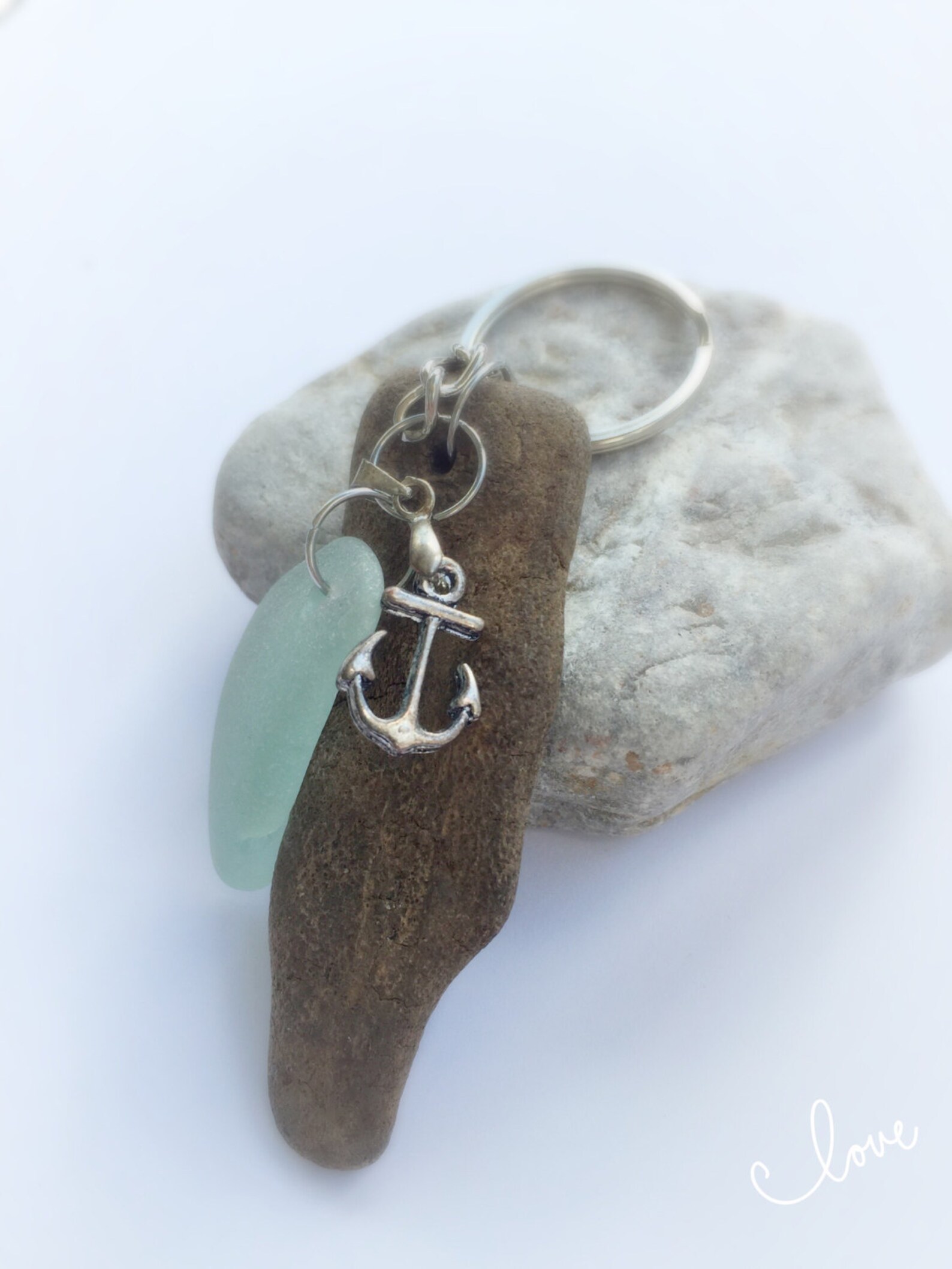 Sea Glass Keyring, Isle of Wight Driftwood Anchor, Nautical Keychain - Etsy