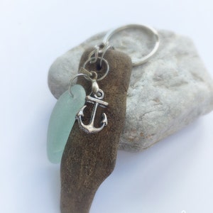 Sea Glass Keyring, Driftwood Sea Glass Anchor Key Ring Handmade From ...