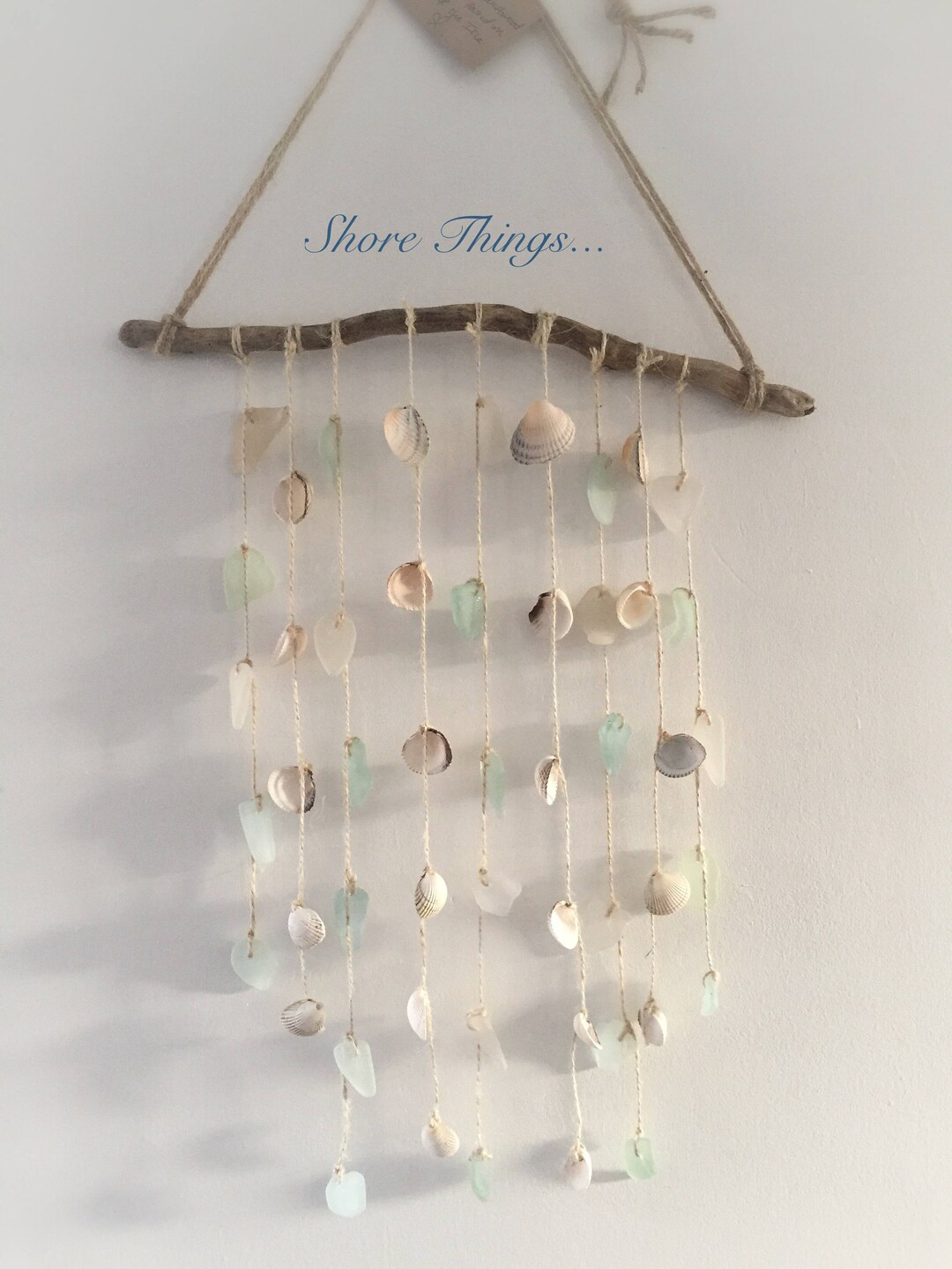 Driftwood Sea Glass Shell Wind Chime Blues and Clear Beach Inspired ...