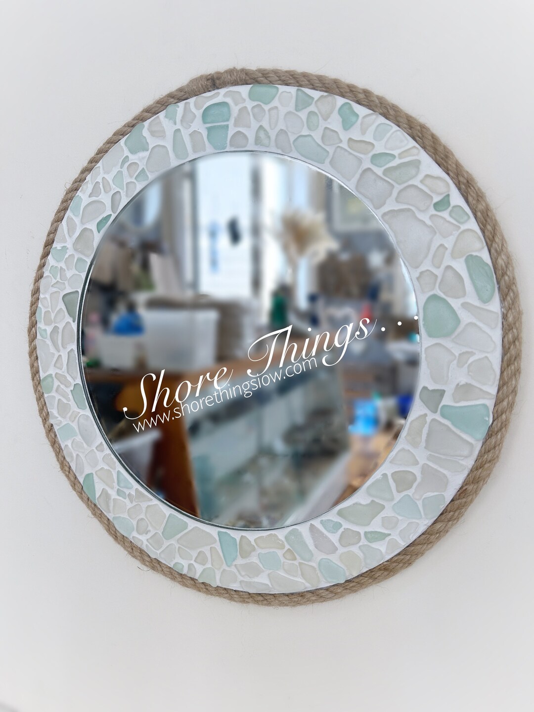 Round Sea Glass Mirror Isle of Wight Beach Home Decor Natural Nautical ...