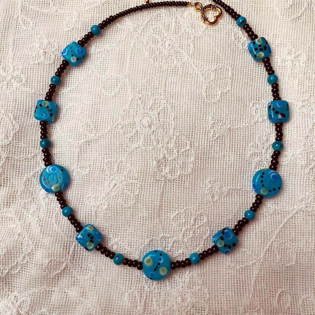 Dotty Blue Beaded Necklace - Etsy