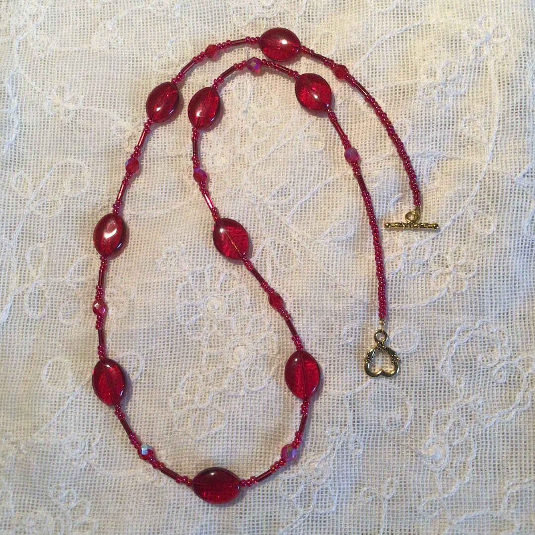 Ruby Red Glass Bead Necklace - Etsy