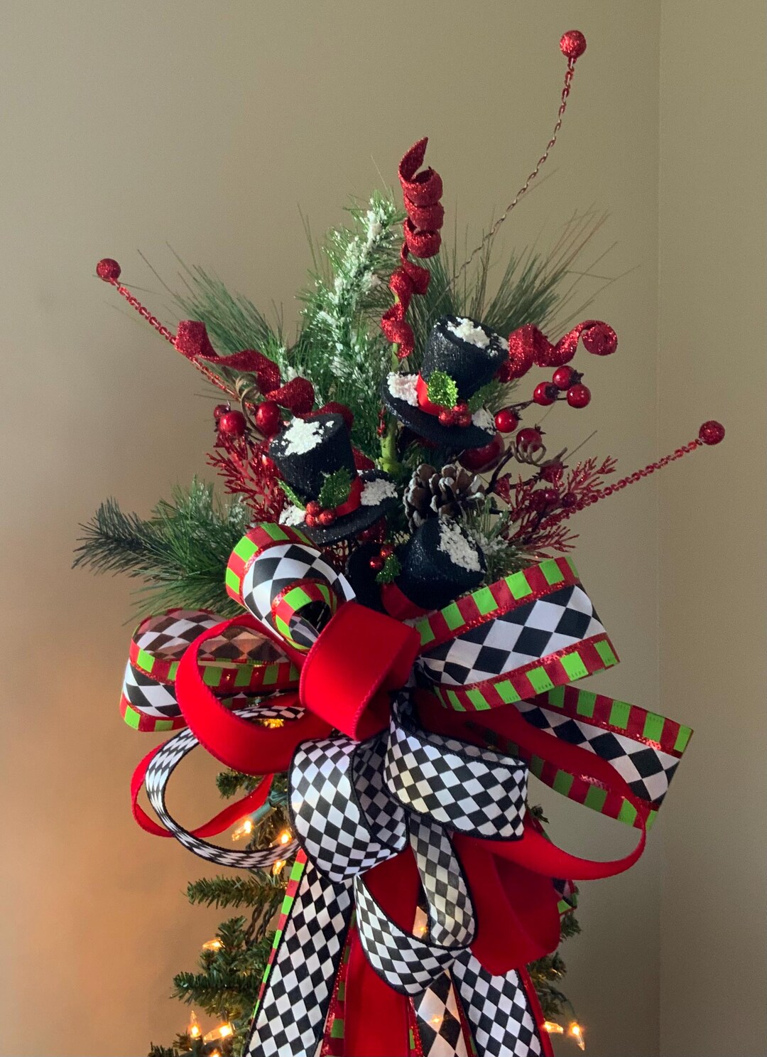 Christmas Tree Topper, Harlequin Theme Tree Topper, Fully Assembled ...