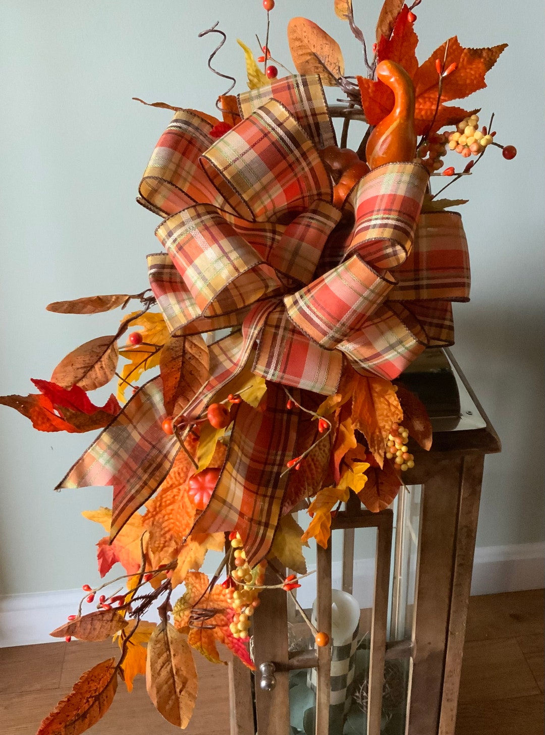 Fall Lantern Swag, Fall Door Swag, Traditional Fall Colors Swag, Autumn ...
