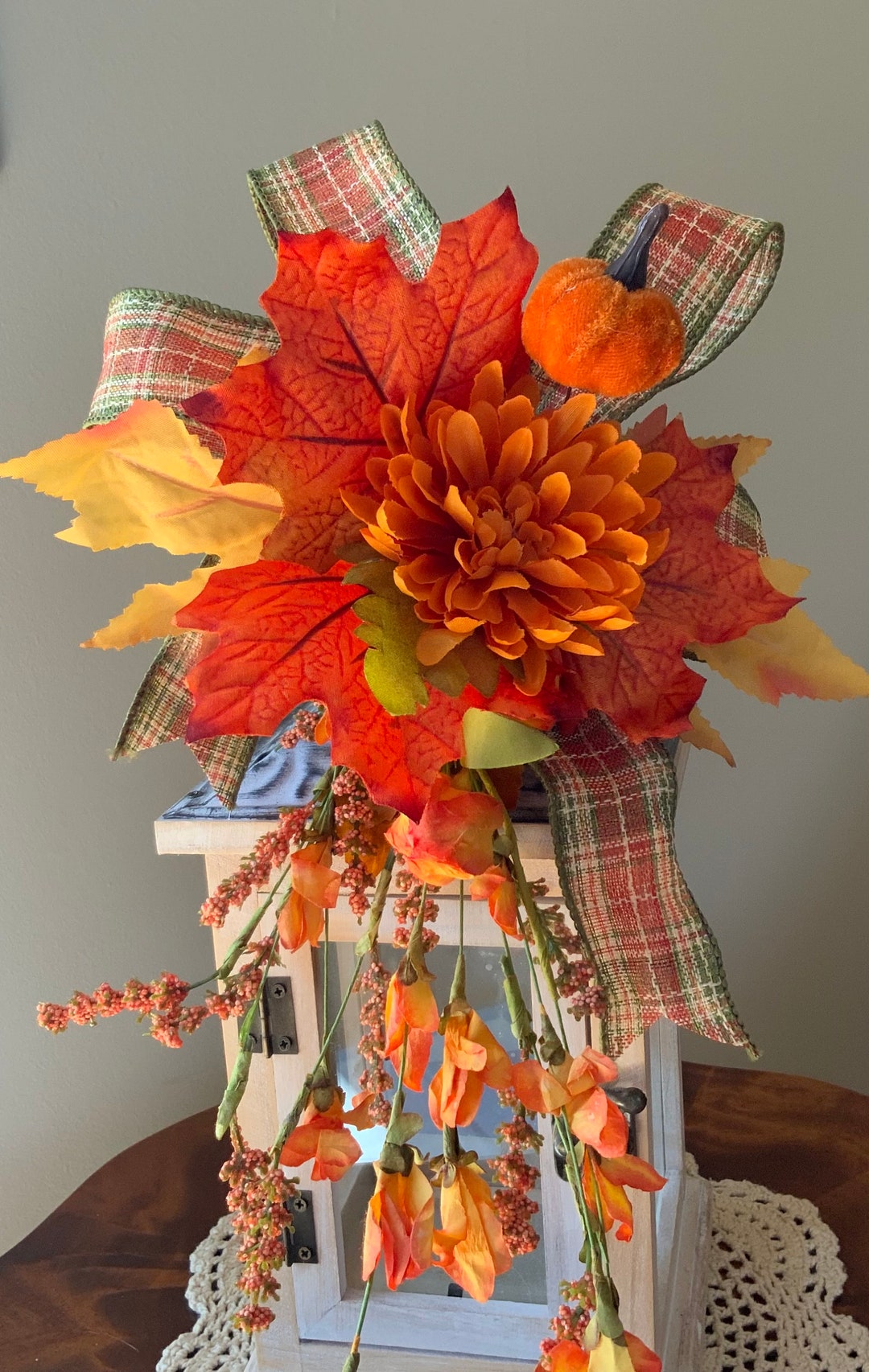 Small Fall Lantern Topper, Fall Lantern Accent, Fall Farmhouse Decor ...