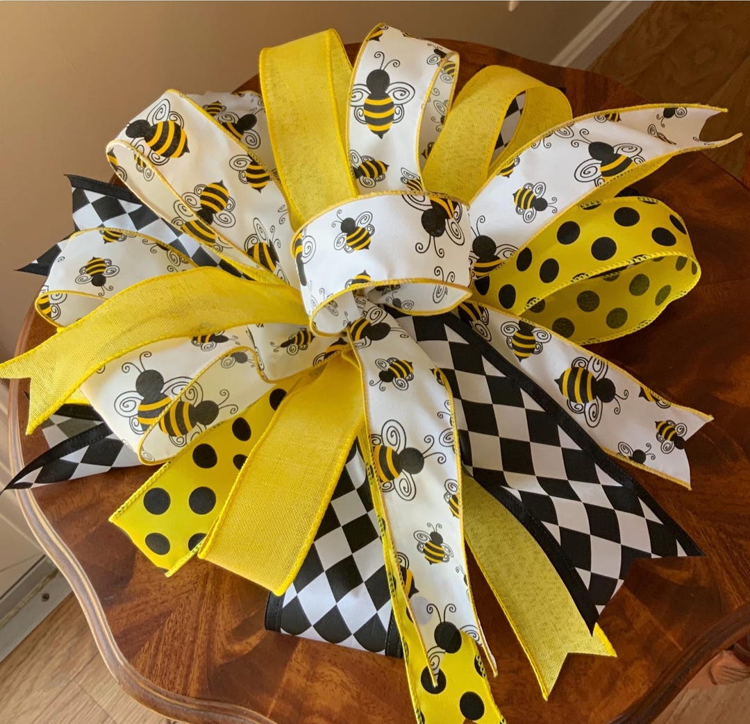 Bee Themed Summer Wreath Bow, Bee Themed Decor, Bumble Bee Farmhouse ...