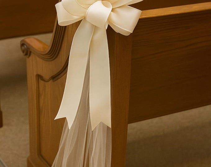 Ivory Wedding Pew Bow, Wedding Decor, Elegant Church Aisle Bow, Wedding ...