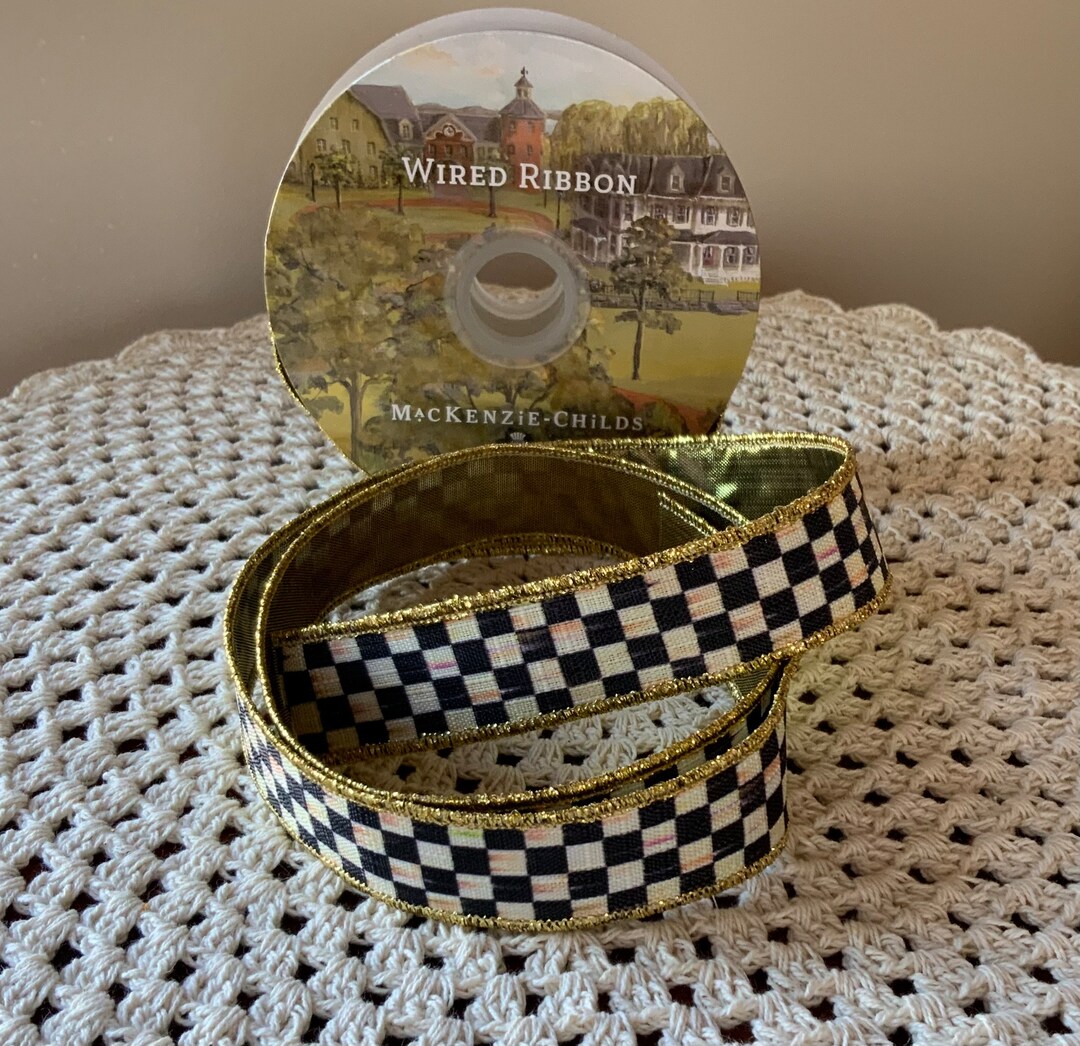 Mackenzie Childs Courtly Check Black & Gold 1 Ribbon, Mackenzie Childs ...