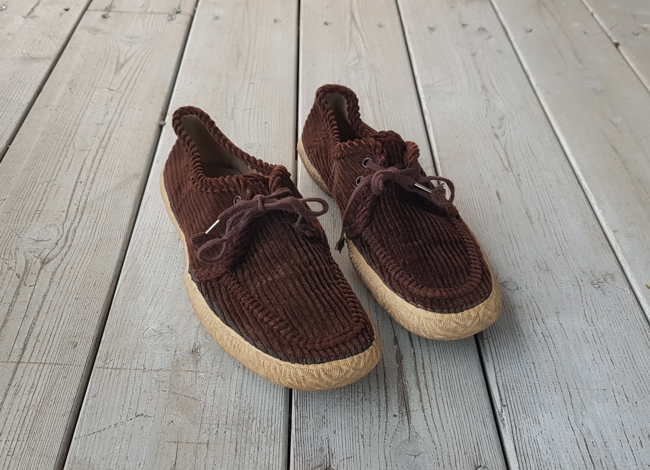 70s Chocolate Brown Corduroy Moccasins Loafers Vintage Boho Shoes ...