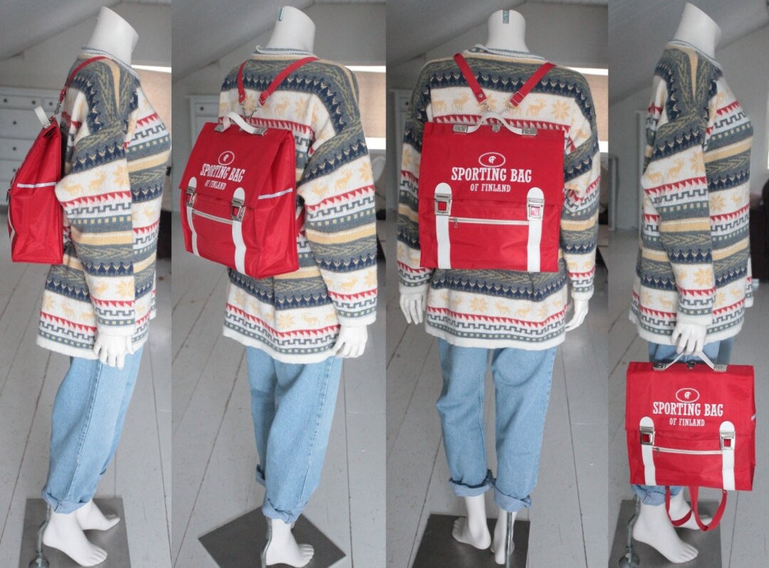 Red Vintage Bag 80s Backpack Sporting Bag Finland Bag Red Rucksack ...