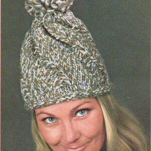 Twisted Stocking Cap With Pom - 1960's Vintage Knitting Pattern - Throw ...