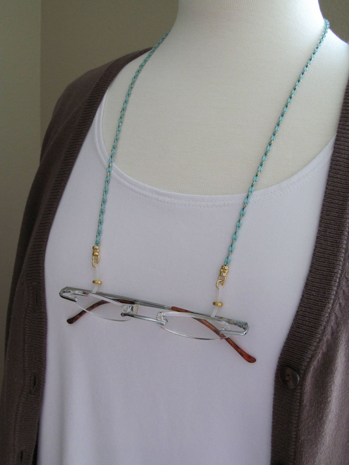 Turquoise and Gold Spectacles Chain; Eyeglass Chain; Reading Glasses ...
