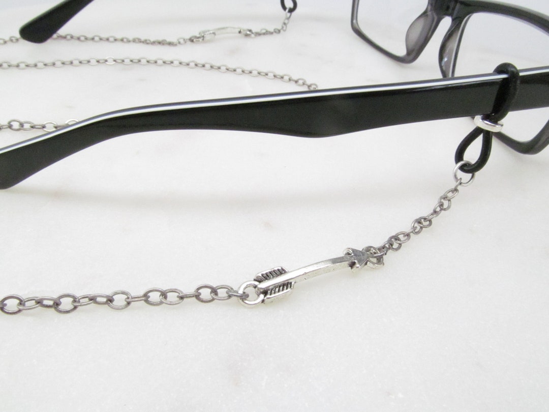 Antique Silver Glasses Chain for Men With Arrow Accents - Eyeglass ...