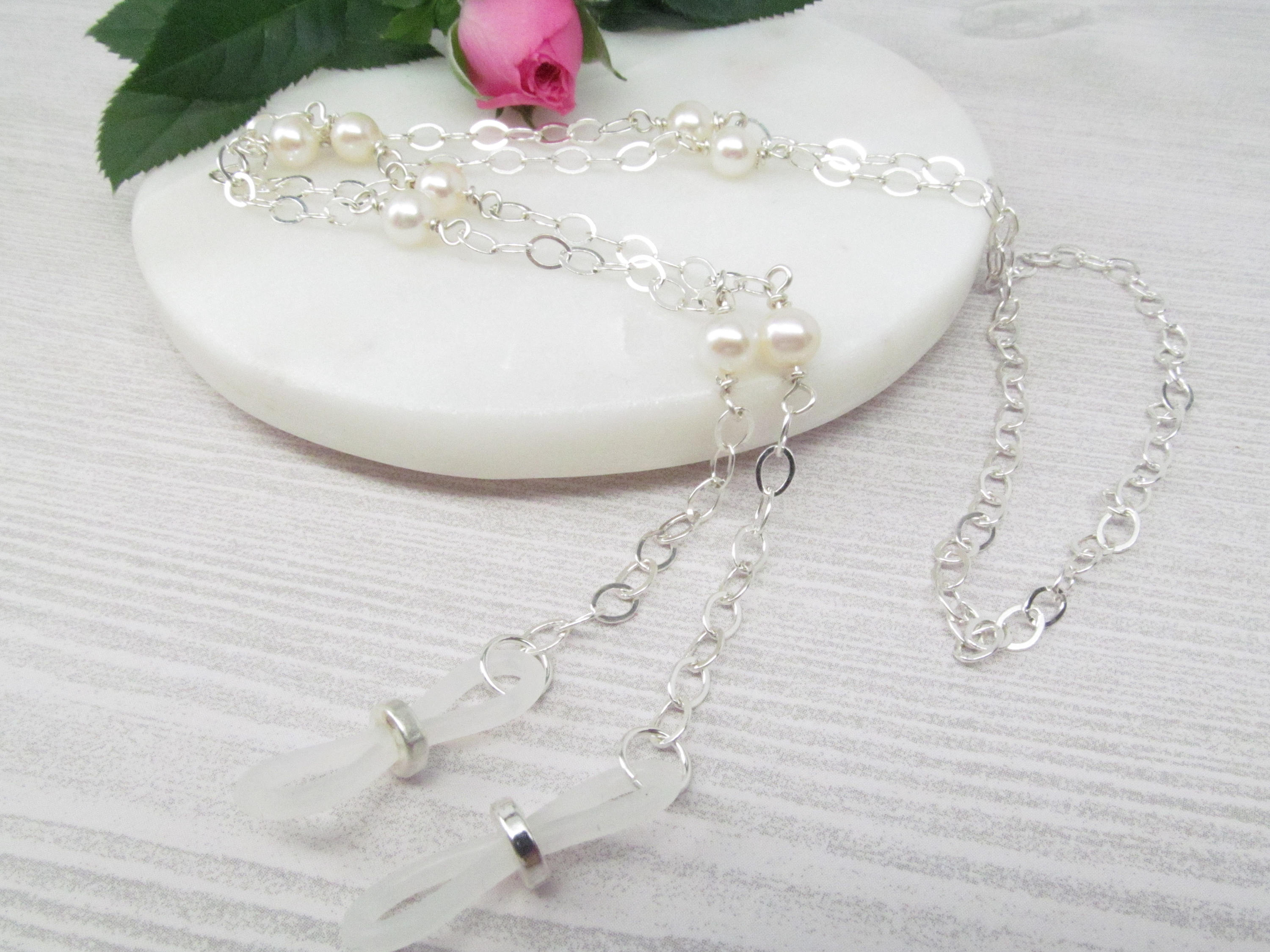 Sterling Silver Eye Glass Chain with freshwater pearls | Etsy