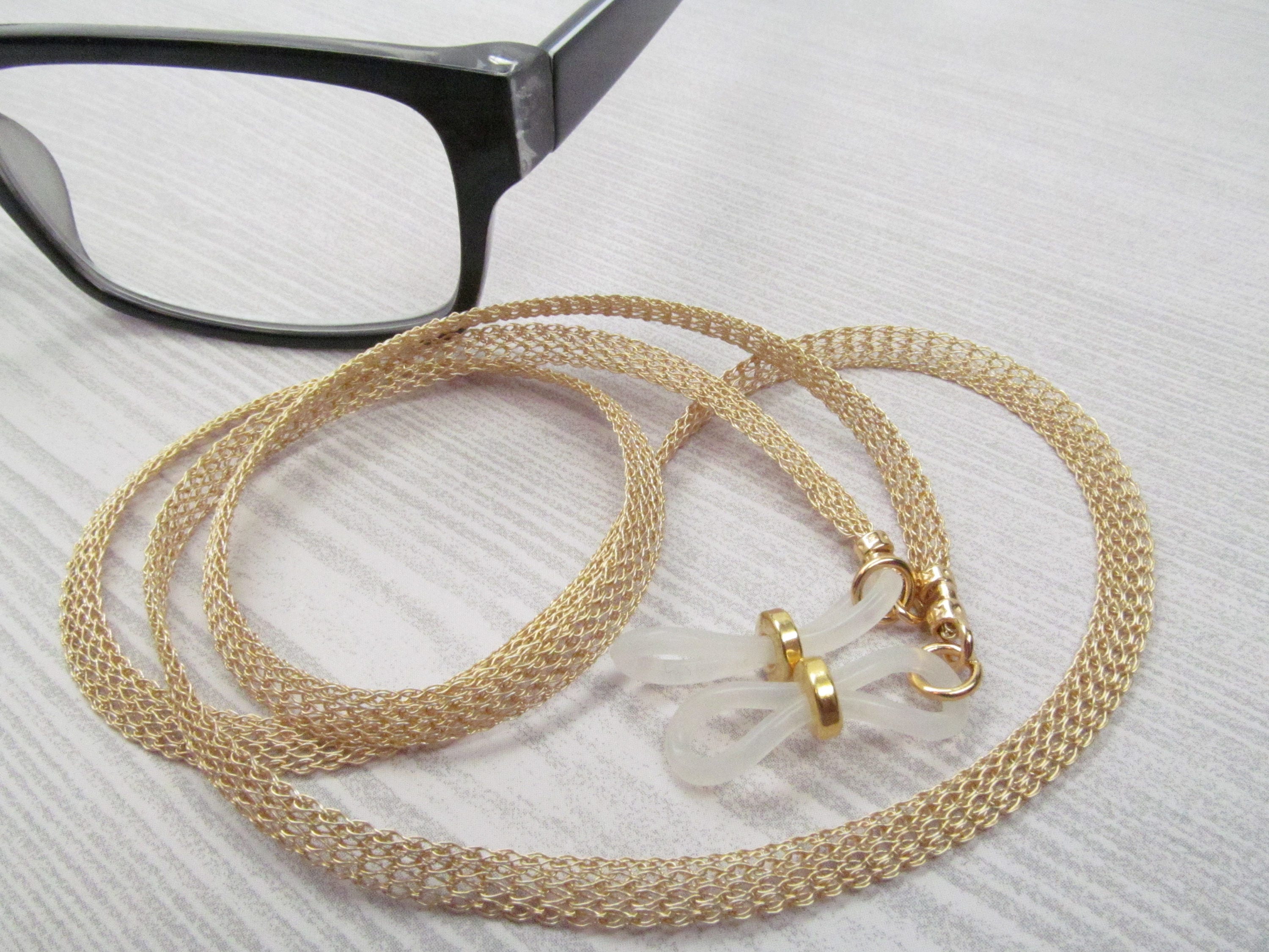 Gold Metal Ribbon Eyeglass Chain; Reading Glasses Holder Necklace ...