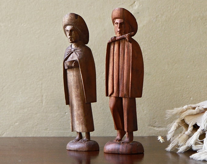 Hand Carved Wood Peasant Man and Woman Figures, Vintage 1950s Small ...