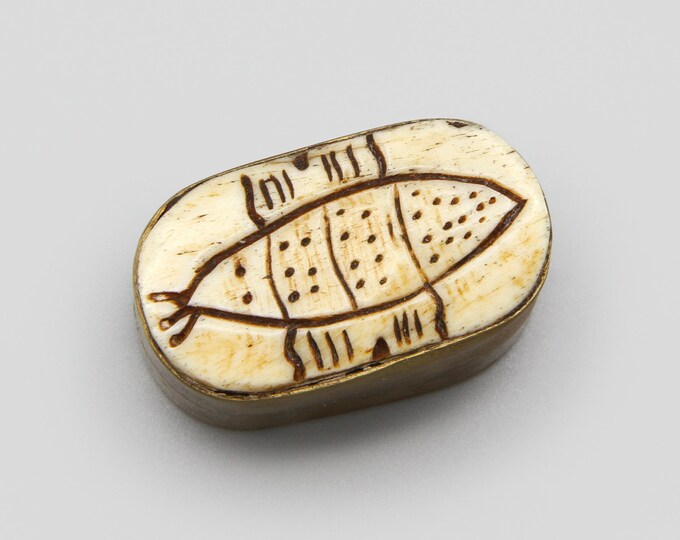 RARE Brass Pillbox With Carved Fish? Top, Tribal Primitive Trinket Box ...