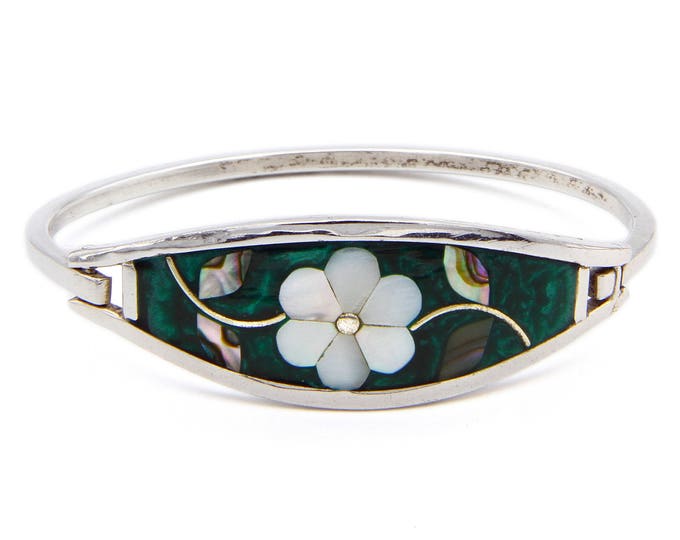 Mexico Alpaca Bracelet, Abalone Shell Bangle, Mother of Pearl Inlay ...