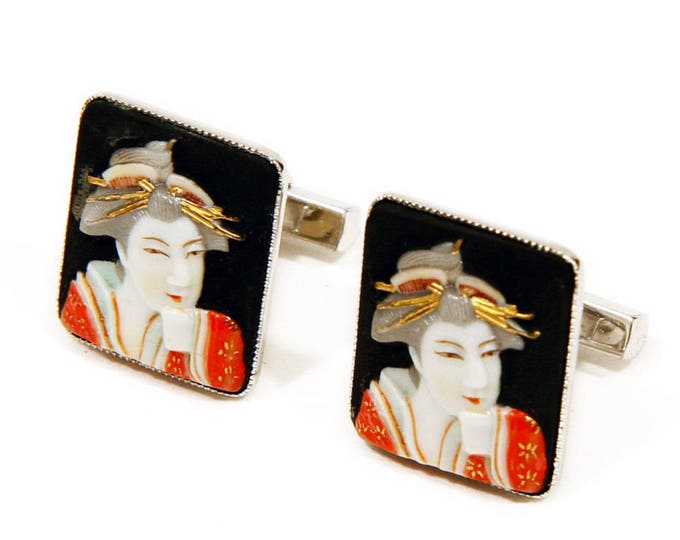 Toshikane Mens Cufflinks, RARE Porcelain Japanese Cufflinks, Female ...